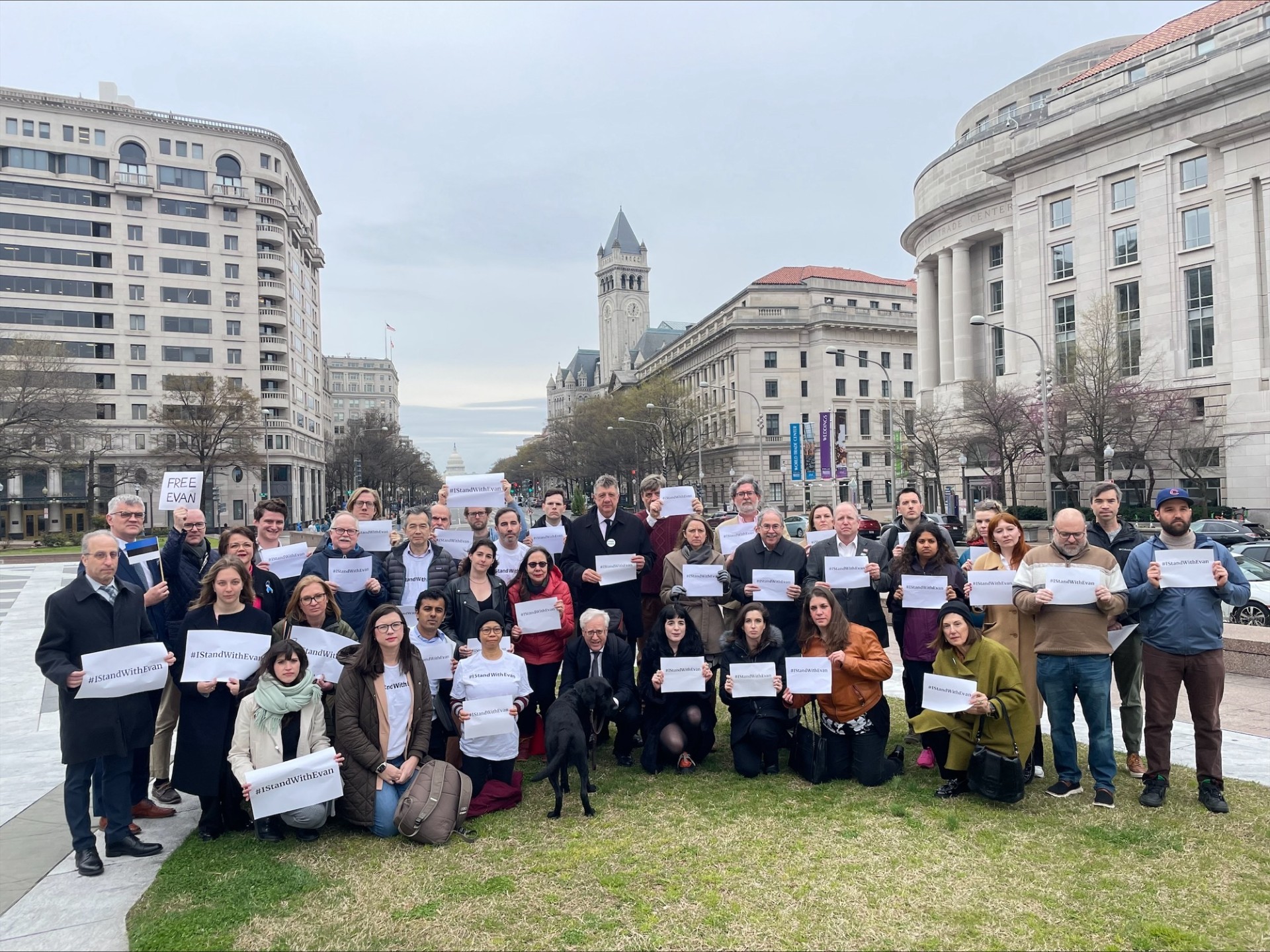 D.C. journalists stand with Evan Gershkovich in Washington on Thursday ...